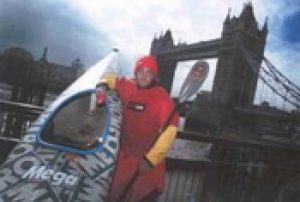 Tim Fitzhigham paddles a Paper Boat down The River Thames breaking a ...
